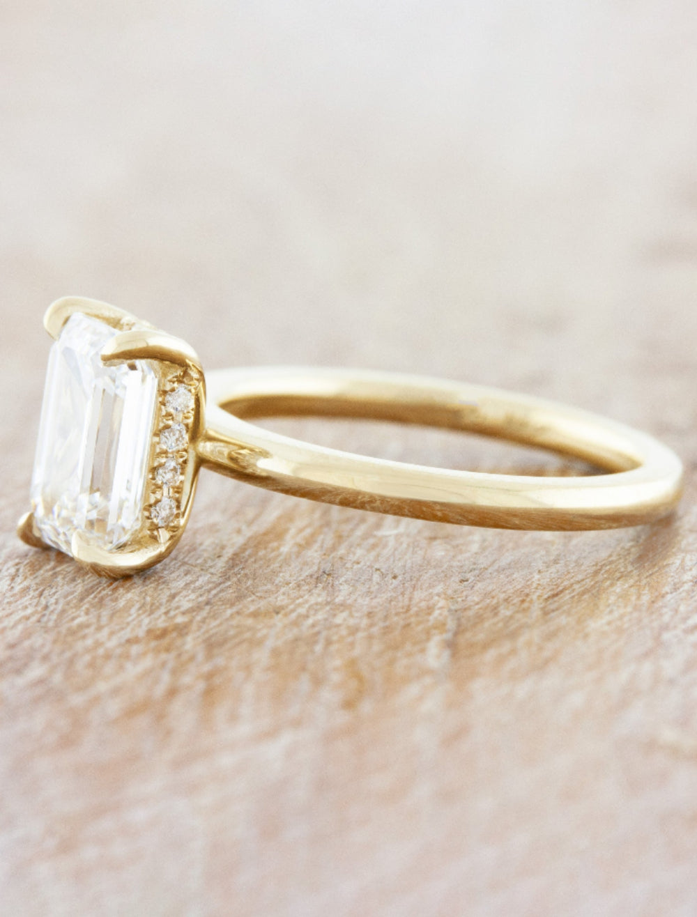 Zilli: Emerald Cut Simple Solitaire with Hidden Halo in 14k Yellow Gold ...