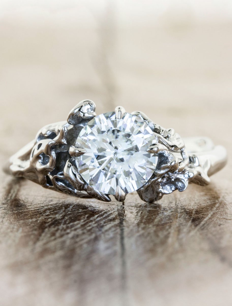 Devi: Rose & Floral Moissanite Engagement Ring | Ken & Dana Design