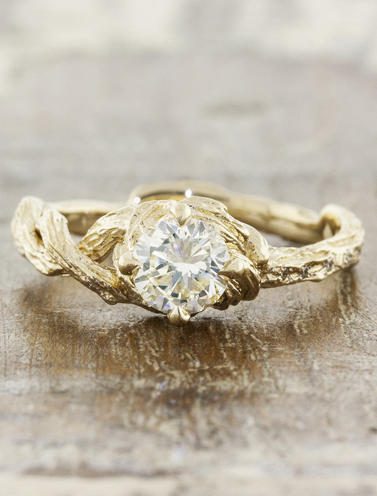 Nicole: Nature-Inspired Tree Bark Band, Diamond Solitaire | Ken & Dana ...