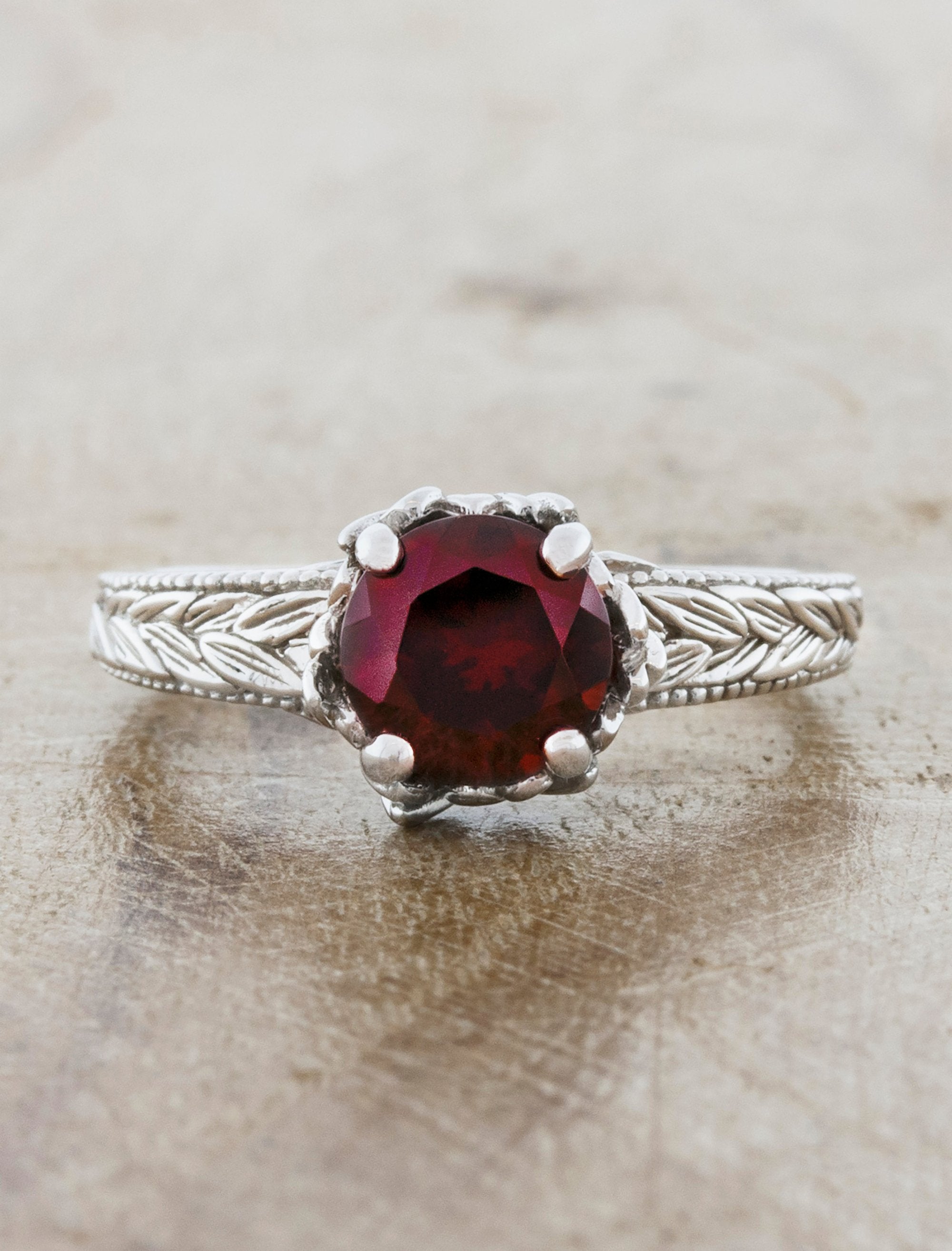 Fern: Floral Shaped Garnet Engagement Ring | Ken & Dan Design – Ken ...