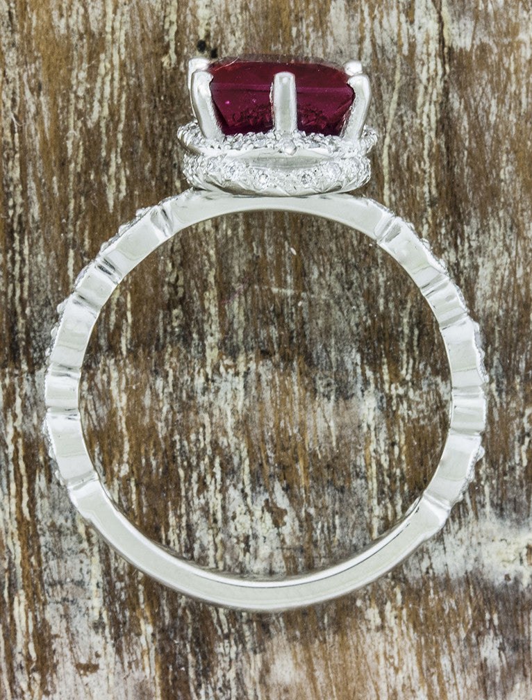 Loved: Vintage-Inspired Cushion Cut Ruby Engagement Ring | Ken & Dana