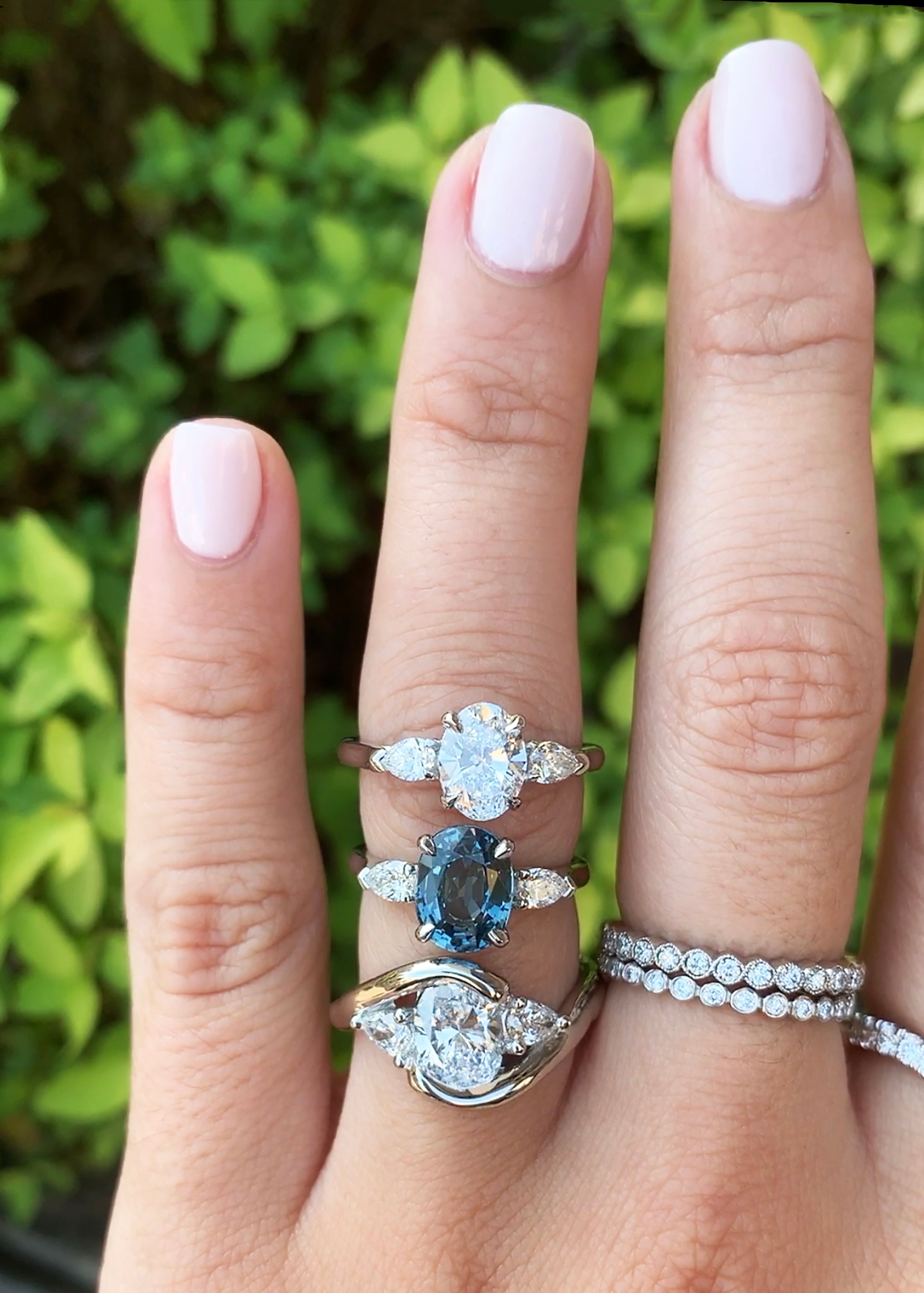 Vandis: Split Band Three Stone Engagement Ring | Ken & Dana Design