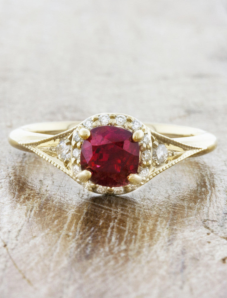 Carey: Ruby Yellow Gold Engagement Ring | Ken & Dana Design