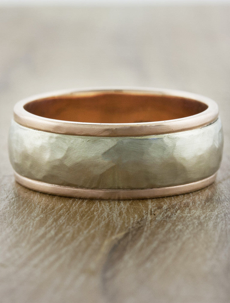 Edo: Lightly Hammered Mixed Metal Wedding Band - Matching | Ken & Dana