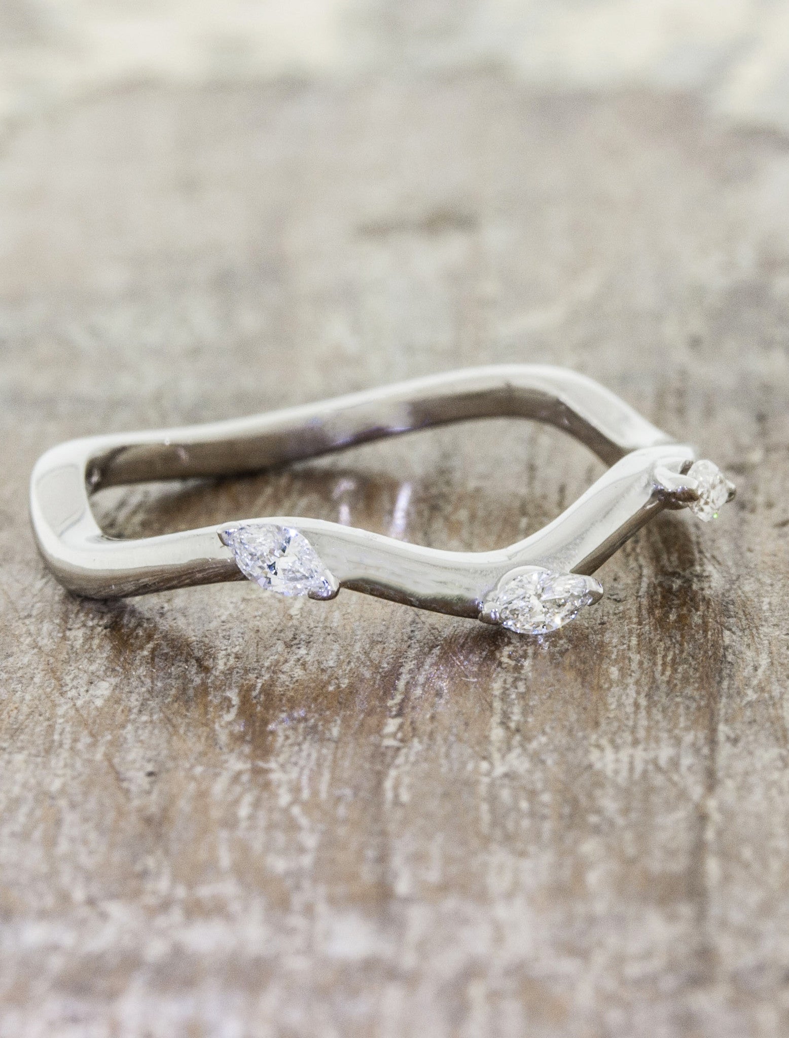 Winter: Wavy Wedding Band with Marquis Diamonds | Ken & Dana Design